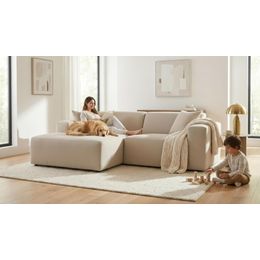 Ecksofa OTTO HOME "Koa, 228 cm, L-Form, Modulsofa in Cord, Chenille, Struktur, Webstoff", beige (sand), B:228cm H:88cm T:159cm, 100% Polyester, Sofas, Ecksofa, Designsofa, weicher Lounge-Sitzkomfort, Welleunterfederung, bodentief
