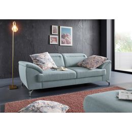 Sit & More 2,5-Sitzer SIT & MORE "Percy", blau (aqua), B:207cm H:77cm T:112cm, Sofas, 12 cm Fu&szlig;h&ouml;he, Sitztiefenverstellung, wahlweise Kopfteilverstellung