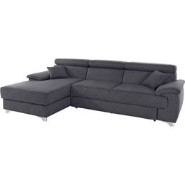 Ecksofa DOMO collection "Mira, inklusive Kopfteilverstellung f&uuml;r mehr Wohlf&uuml;hlkomfort, L-Form", grau (dunkelgrau), B:271cm H:78cm T:167cm, Zierkissen: Entsprechend jeweiligem Bezug.;Struktur (100% Polyester);Struktur fein (100% Polyester);Luxus-Microfaser (92% Polyester, 8% Nylon), Sofas, Ecksofa, wahlweise mit Bettfunktion und Bettkasten, elegant und modern
