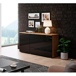 Sideboard OTTO HOME "PARIS", schwarz (kastanien breslau, schwarz hochglanz), B:111cm H:68cm T:39cm, Sideboards, Sideboard, Moderne 110cm breite grifflose Kommode, vielseitig einsetzbar