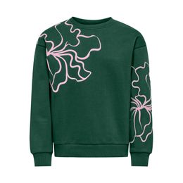 Sweatshirt KIDS Only "KOGODESSA L/S O-NECK BOX UB CP SWT", M&auml;dchen, Gr. 122/128, rosa (pineneedle detail:blurry flower roseate spoonbill), Sweatware, Obermaterial: 80% Baumwolle, 20% Polyester, bedruckt, normal, Rundhals, Sweatshirts Sweatshirt, mit coolen Outline-Prints