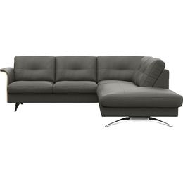 Ecksofa FLEXLUX "Glow, super bequem durch hochwertigem Sitzaufbau mit Federkern, L-Form", grau (warm mineral grau), B:236cm H:81cm T:224cm, 100% Echteder, Sofas, Ecksofa, Modernes skandinavisches Design