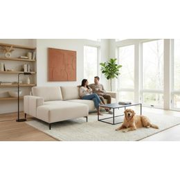 Ecksofa Home Affaire "Tournon, L-Form, Breite 262 cm, Webstoff, Chenille", braun (latte), B:262cm H:85cm T:152cm, 100% Polyester, Sofas, Ecksofa, Designsofa im nordischen Stil, Wellenunterfederung, Metallf&uuml;&szlig;e