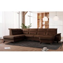 Sit & More Wohnlandschaft SIT & MORE "Astoria U-Form", braun (dunkelbraun), B:329cm H:91cm T:225cm, 100% Polyester, Sofas, Wohnlandschaft, wahlweise mit motorischer Relaxfunktion