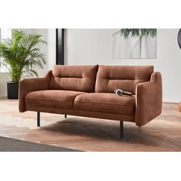 2-Sitzer Home Affaire "Nordfyn", braun (cognac), B:169cm H:81cm T:92cm, Struktur weich (100% Polyester);Luxus-Microfaser Lederoptik (100% Polyester);100% NaturLEDER, Sofas, edles Design in 3 Bezugsqualit&auml;ten, Design by Morten Georgsen