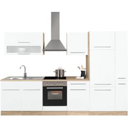 K&uuml;chenzeile KOCHSTATION "KS-Eton", wei&szlig; (k&uuml;che: wei&szlig;, korpus: eichefarben, arbeitsplatte: eichefarben), B:300cm T:60cm, Komplettk&uuml;chen-Sets, K&uuml;chenzeile, ohne E-Ger&auml;te, Breite 300 cm