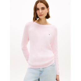 Strickpullover Tommy Hilfiger "CO CARDI FINE GG LS BOAT-NK SWT", Damen, Gr. XS (34), light pink, Strick, Obermaterial: 100% Baumwolle, unifarben, regular fit h&uuml;ftlang, U-Boot-Ausschnitt, Raglan&auml;rmel B&uuml;ndchen, Pullover Strickpullover, mit Raglan&auml;rmel, Logostickerei