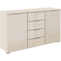 Kombikommode OTTO HOME "Sideboard Kombikommode Schubladenkommode AGORDO mit Glasfront", beige, glas beige (champagner, B:120cm H:81cm T:42cm, Holzwerkstoff, Sideboards, Kombikommode, vier gro&szlig;e Schubladen, mit insgesamt 4 Einlegeb&ouml;den MADE IN GERMANY