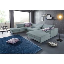 Sit & More Wohnlandschaft SIT & MORE "Percy U-Form", blau (aqua), B:343cm H:77cm T:235cm, Sofas, Wohnlandschaft, 12 cm Fu&szlig;h&ouml;he, Sitztiefenverstellung, wahlweise in 2 Fu&szlig;farben