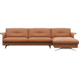 Ecksofa FLEXLUX "Glow, super bequem durch hochwertigem Sitzaufbau mit Federkern, L-Form", braun (modern cognac braun), B:305cm H:81cm T:158cm, 100% Echteder, Sofas, Ecksofa, Modernes skandinavisches Design