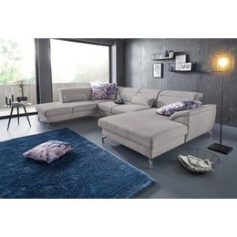 Sit & More Wohnlandschaft SIT & MORE "Percy U-Form", grau, B:343cm H:77cm T:235cm, Sofas, Wohnlandschaft, 12 cm Fu&szlig;h&ouml;he, Sitztiefenverstellung, wahlweise in 2 Fu&szlig;farben