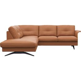 Ecksofa FLEXLUX "Glow, super bequem durch hochwertigem Sitzaufbau mit Federkern, L-Form", braun (modern cognac braun), B:236cm H:81cm T:224cm, 100% Echteder, Sofas, Ecksofa, Modernes skandinavisches Design