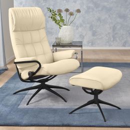 Relaxsessel stressless "London", beige (vanilla paloma), B:80cm H:116cm T:71cm, Leder BATICK: durchgef&auml;rbtes und genarbtes M&ouml;belleder;Leder PALOMA: durchgef&auml;rbtes Semianilin-M&ouml;belleder;ROHLEDER Stoff Q2 FARON (100% Polyester im Flor, Grundgewebe: 50% Polyester, 50% Polyacryl), Sessel, Relaxsessel, mit Hocker, High Back, mit Star Base, Gestell Schwarz
