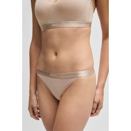 String BOSS "STRING BEA", Damen, Gr. L, beige (light beige 270), Jersey, Obermaterial: 53% Baumwolle, 35% Modal, 12% Elasthan, unifarben, k&ouml;rpernah, Unterhosen String, mit BOSS Schriftzug