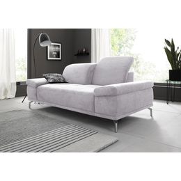 2-Sitzer Home Affaire "Caluna", silber, B:202cm H:97cm T:111cm, Luxus-Microfaser Vintageoptik (100% Polyester);Flachgewebe (100% Polyester);Luxus-Mikrofaser (90% Polyester, 10% Polyamid), Sofas, mit Sitztiefen- und Kopfteilverstellung