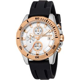 Chronograph Roberto Cavalli "Uomo Sport III", schwarz (schwarz, silberfarben), Armbanduhren, Damen, Chronograph, Quarzuhr, Armbanduhr, Herrenuhr, Silikonarmband, analog, Tag