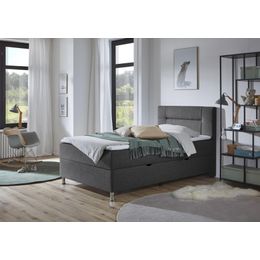 Boxbett Home Affaire "Escalon mit Bettkasten, inkl. Topper", anthrazit, B:122cm L:209cm, Stoffbezug Nordic (100% Polyester), Komplettbetten, erh&auml;ltlich in der Breite 120x200cm
