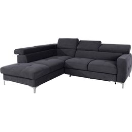 Ecksofa COTTA "Sammy L-Form", schwarz, B:242cm H:74cm T:207cm, Struktur (100% Polyester );Chenille (90% Polyester; 10% Polyamid ), Sofas, Ecksofa, mit Kopfteilverstellung, wahlweise mit Bettfunktion & Bettkasten, Topseller