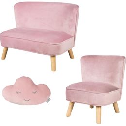 Kindersitzgruppe Roba "Lil Sofa", bunt (rosa, mauve), Sitzm&ouml;bel-Sets, Kinder, Samt, bestehend aus Kindersofa, Kindersessel und Dekokissen in Wolkenform