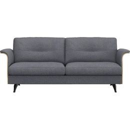 2,5-Sitzer FLEXLUX "Glow Sofa, Couch, Premium-Sitzkomfort: Kaltschaum & Federkern", blau (navy blau), B:191cm H:81cm T:91cm, 62% Polyester/17%Baumwolle/14%Viscose/7%Leinen, Sofas, Armlehnenblende in ge&ouml;lter Eiche, Fu&szlig; schwarz