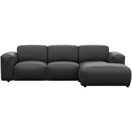 Ecksofa FLEXLUX "Lucera Chaislongue rechts oder links, L-Form, bequem", schwarz (deep schwarz), B:251cm H:73cm T:171cm, 100% Echteder, Sofas, Ecksofa, modern & anschmiegsam, Kaltschaum, Stahl-Wellenunterfederung