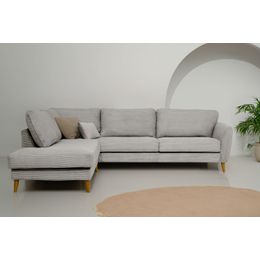 Ecksofa Home Affaire "MARSEILLE 278/202 cm, L-Form, Ottom. rechts/links, verschiedene Bez&uuml;ge", grau (cloud grau), B:278cm H:88cm T:202cm, 100% Polyester, Sofas, Ecksofa, Massivholzbeine Eiche, Landhausstil, Wellenunterfederung