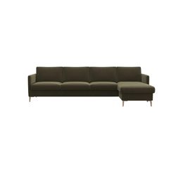 Ecksofa FLEXLUX "Fiore, L-Form, bequem und komfortabel durch hochwertigem Sitzaufbau", gr&uuml;n (moss gr&uuml;n), B:280cm H:85cm T:159cm, Sofas, Ecksofa, schmale Armlehnen, Kaltschaum, F&uuml;&szlig;e Alu+ Eiche