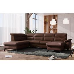 Sit & More Wohnlandschaft SIT & MORE "Astoria U-Form", braun (dunkelbraun), B:329cm H:91cm T:225cm, 100% Polyester, Sofas, Wohnlandschaft, wahlweise mit motorischer Relaxfunktion