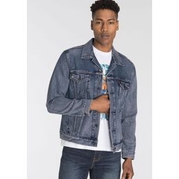 Levi's Jeansjacke LEVI'S "VINTAGE FIT TRUCKER JKT", Herren, Gr. XXL, blau (jeansblau), Denim/Jeans, Obermaterial: 100% Baumwolle, unifarben, h&uuml;ftlang, Rundhals, 1-Knopf-Manschette, Jacken Jeansjacke, mit Knopfleiste