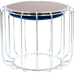 Beistelltisch Kayoom "Pouf Comfortable 110, abnehmbares und wendbares Oberteil", blau (dunkelblau, silber, silber), B:50cm H:45cm T:50cm, Eisen, MDF, Samtbezug, Schaumstoff, Spiegel, Tische, Beistelltisch, praktisch umzuwandeln in Tisch oder Hocker, mit Spiegelglas