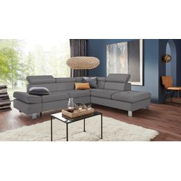 Ecksofa exxpo - SOFA FASHION "Fiji, L-Form", grau (delphin), B:272cm H:98cm T:232cm, Luxus-Kunstleder;Webstoff (100% Polyester);Webvelours (100% Polyester), Sofas, Ecksofa, mit Kopf- bzw. R&uuml;ckenverstellung, wahlweise mit Bettfunktion