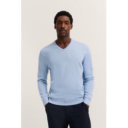 Rundhalspullover Bugatti "Basic Essential", Herren, Gr. S, blau (hellblau), 100% Baumwolle, regular fit, V-Ausschnitt, Rippb&uuml;ndchen, Pullover Rundhalspullover, aus reine Baumwolle