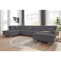 Wohnlandschaft DOMO collection "Aversa U-Form", schwarz (pepper), B:364cm H:83cm T:201cm, Luxus-Microfaser (100% Polyester);Struktur (100% Polyester);Struktur weich (100% Polyester), Sofas, Wohnlandschaft, wahlweise mit Bettfunktion, frei im Raum stellbar