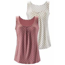 Tr&auml;gertop Lascana "mit Kellerfalte", Damen, Gr. 32/34, lila (beere, creme), Obermaterial: 95% Viskose (LENZING&trade; ECOVERO&trade;), 5% Elasthan, gemustert, figurumspielend, tiefer Rundhals, Tops Tr&auml;gertop, aus weicher Viskose-Qualit&auml;t