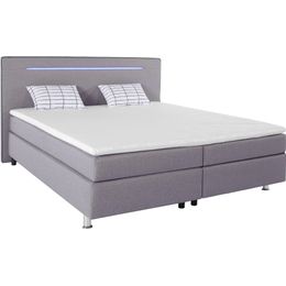 Boxspringbett Collection AB "London, inklusive Topper und Kissen, mit LED-Beleuchtung", grau (hellgrau, anthrazit), B:190cm L:206cm, Komplettbetten, Boxspringbett, Boxspringbett erh&auml;ltlich in 90cmx200cm, 140cmx200cm & 180cmx200cm