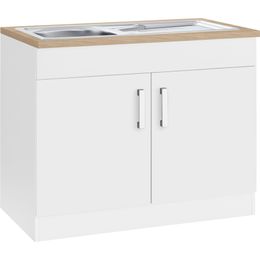 Sp&uuml;lenschrank KOCHSTATION "KS-Gera", wei&szlig; (wei&szlig;, wei&szlig;), B:100cm H:85cm T:60cm, Schr&auml;nke, Sp&uuml;lenschrank, Breite 100 cm