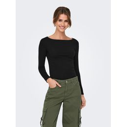 Langarmshirt Only "ONLLIVE LOVE LIFE LS BOATNECK JRS NOOS", Damen, Gr. L, schwarz, Jersey, Obermaterial: 95% Baumwolle, 5% Elasthan, unifarben, regular fit normal, Rundhals, Shirts Langarmshirt