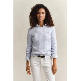 Strickpullover Gant "STRETCH COTTON CABLE C-NECK", Damen, Gr. L, blau (light blau), Strick, Obermaterial: 88% Baumwolle, 10% Polyamid, 2% Elasthan, schmal h&uuml;ftlang, Rundhals, Rippstrickb&uuml;ndchen, Pullover Strickpullover, mit Logostickerei auf der Brust