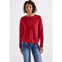 Sweatshirt Street One, Damen, Gr. 34, rot (racing rot), Sweatware, 65% Baumwolle, 35% Polyester, unifarben, normal, Rundhals, abgesteppt, Sweatshirts Sweatshirt, mit Tunnelzug am Saum
