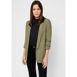 Blusenblazer Pieces "PCBOSELLA 3/4 BLAZER NOOS", Damen, Gr. L, gr&uuml;n (deep lichen gr&uuml;n), Web, Obermaterial: 79% Polyester, 16% Viskose, 5% Elasthan, unifarben, slim fit h&uuml;ftbedeckend, Blazer Blusenblazer, Materialmix, regular fit