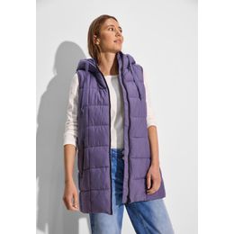 Steppweste Cecil, Damen, Gr. XL (44), lila (stormy violet), Stoff, 100% Polyester, unifarben, gerade h&uuml;ftbedeckend, ohne Ausschnitt, Westen Steppweste, mit Kapuze mit Tunnelzugband