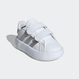 Klettschuh adidas Sportswear "GRAND COURT 2.0 KIDS", Kinder, Gr. 26, wei&szlig; (cloud wei&szlig;, matte silber, cloud wei&szlig;), Synthetik, Schuhe Klettschuh, Design auf den Spuren des adidas Superstar, f&uuml;r Kinder