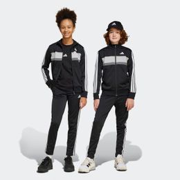 Trainingsanzug adidas Sportswear "SEASONAL ESSENTIALS TIBERIO 3-STREIFEN TRICOT KIDS", Jungen, Gr. 176, schwarz-wei&szlig; (schwarz, wei&szlig;, grau two), Obermaterial: 100% Polyester, Sportanz&uuml;ge Trainingsanzug