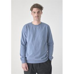 Sweatshirt Cleptomanicx "Ligull", Herren, Gr. L, blau (blau, meliert), 100% Baumwolle, meliert, normal, Rundhals, Sweatshirts Sweatshirt, mit kleiner M&ouml;wen-Stickerei