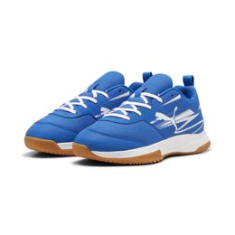 Trainingsschuh Puma "Varion II Hallensportschuhe Jugendliche", Kinder, Gr. 33, blau (team royal wei&szlig; gum blau beige), Obermaterial: Synthetik, Textil; Futter: Textil; Innensohle: Textil; Laufsohle: Gummi, Schuhe