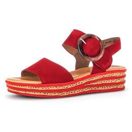 Keilsandalette Gabor, Damen, Gr. 44, rot, Ziegenveloursleder, Schuhe, Plateau, Sommerschuh, Sandale mit trendigem Zierschnalle
