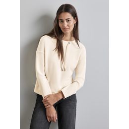 Langarmshirt Street One, Damen, Gr. 46, wei&szlig; (lucid wei&szlig;), Stoff, 46% Polyester, 46% Modal, 8% Elasthan, unifarben, gerade normal, U-Boot-Ausschnitt, B&uuml;ndchen, Shirts Langarmshirt, mit U-Boot-Ausschnitt