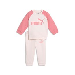 Trainingsanzug Puma "MINICATS ESS RAGLAN CREW SET FL INF", Jungen, Gr. 62, jasmine flower, Fleece, Obermaterial: 68% Baumwolle, 32% Polyester, colorblocking, regular fit, Sportanz&uuml;ge Trainingsanzug, f&uuml;r Kinder, mit Kapuze, mit innenliegendem Kordelzug