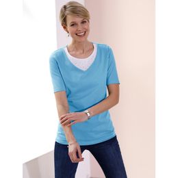 Kurzarmshirt Classic Basics "2-in-1-Shirt", Damen, Gr. 38, blau (aqua), 100% Baumwolle, unifarben, Rundhals, Shirts