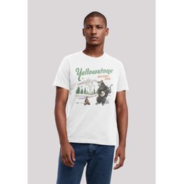 T-Shirt F4NT4STIC "US National Parks Yellowstone Bear Playing Banjo", Herren, Gr. L, wei&szlig;, Obermaterial: 100% Baumwolle, regular fit, Rundhals, ohne B&uuml;ndchen, Shirts T-Shirt, Premium Qualit&auml;t